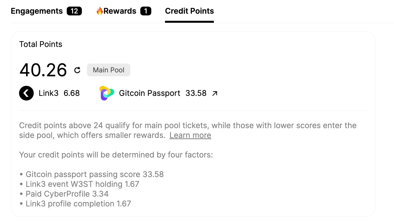 sanyi.eth / 🦇🔊 on Twitter: "cc最近公开了碎片的筛选规则，有一部分会参考gitcoin passport+link3的所有分数。 大于24分以上的，可以去抽主奖池 ...