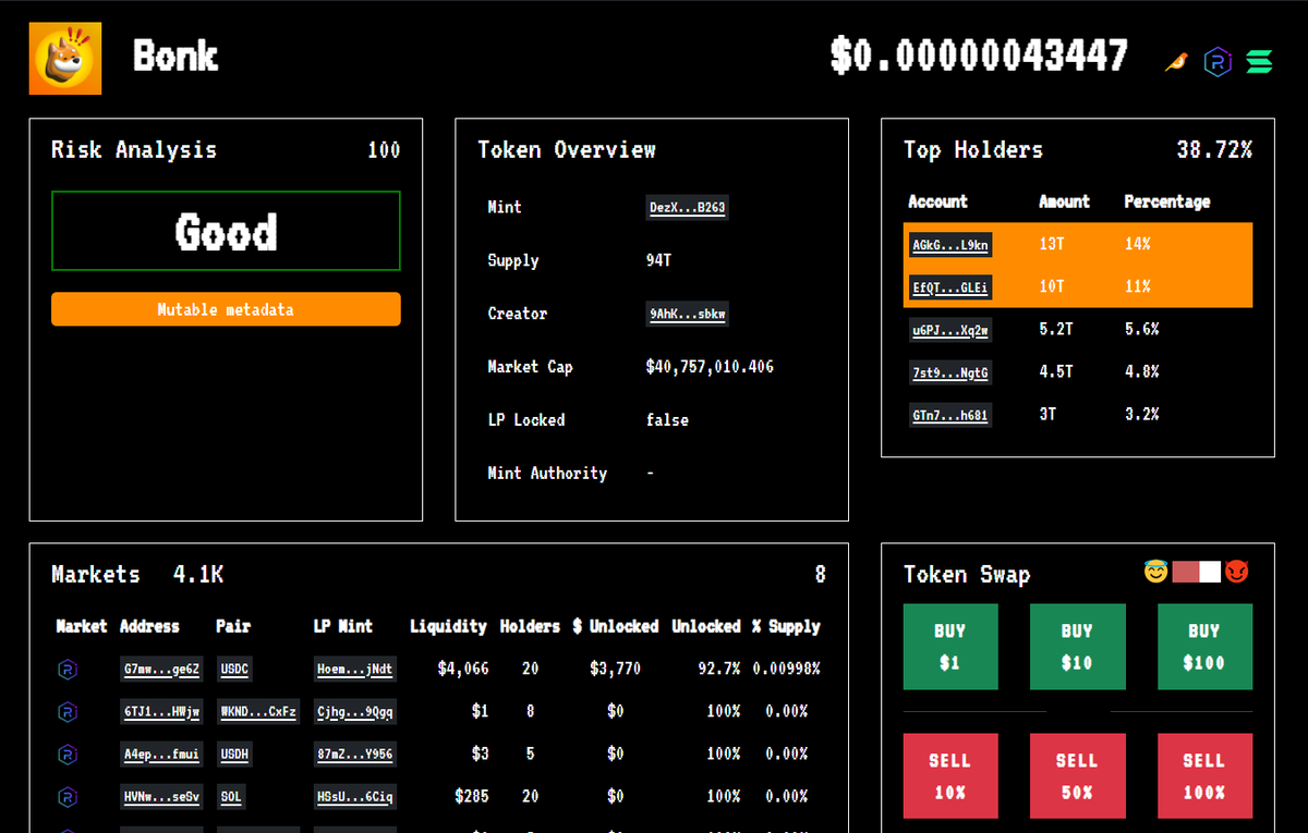 Cloakd ⌛ on Twitter: "Updated RugCheck to better support existing SPL tokens - @bonk_inu is now ...