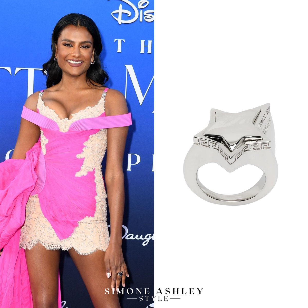 Simone Ashley Style on Twitter: "To accessorize, she wore a Versace Silver Star Ring ($375) and ...