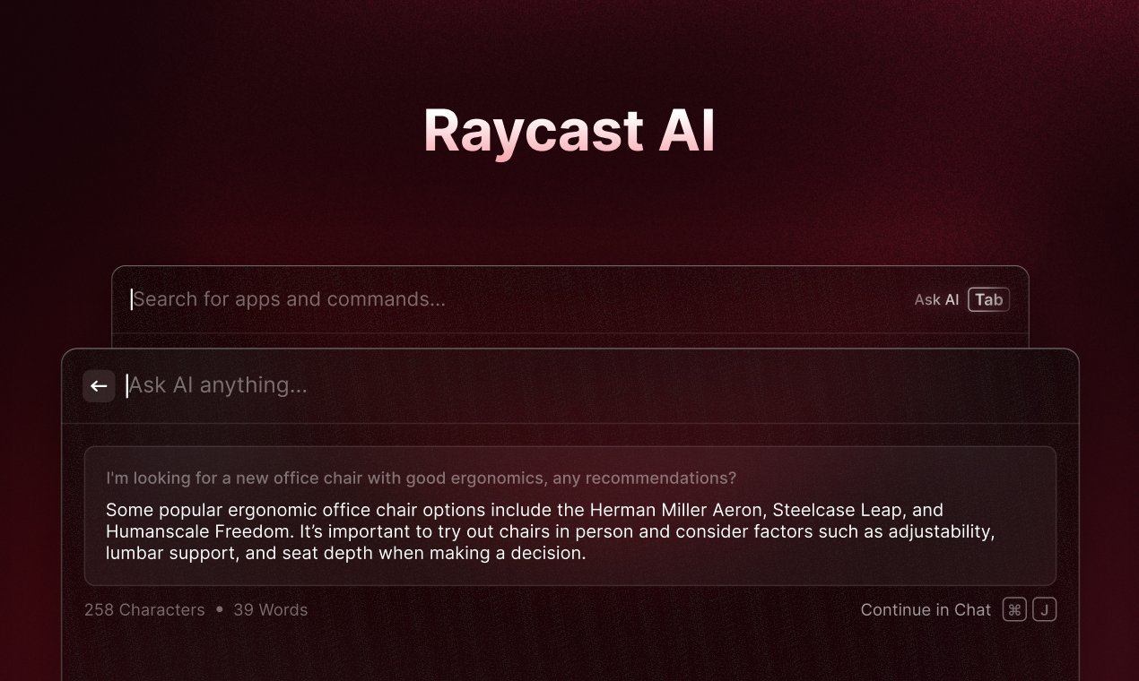 即刻精选 on Twitter: "Raycast AI 正式向所有人公开，同时发布的还有Raycast Pro订阅服务每月8美元，主要的功能有： Raycast AI的使用权限 云同步功能 ...