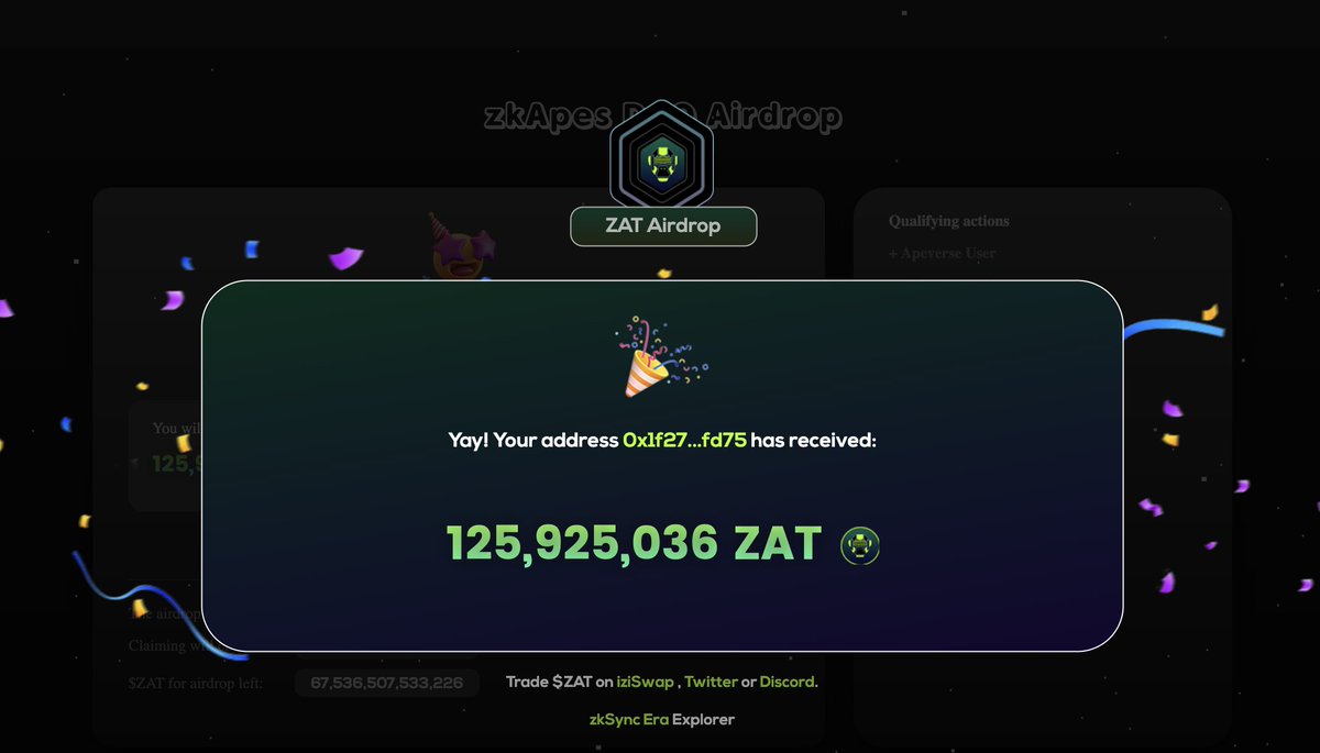 peterpriew.lens 🔴 (💙,🧡) (🌸, 🌿) (L3, ️)🛡️ on Twitter: "Claim $ZAT Airdrop จาก @zk_apes โปรเจ็ค ...