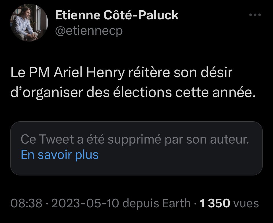 Etienne Côté-Paluck on Twitter: "Le PM Ariel Henry efface le tweet dans lequel il rappelait son ...