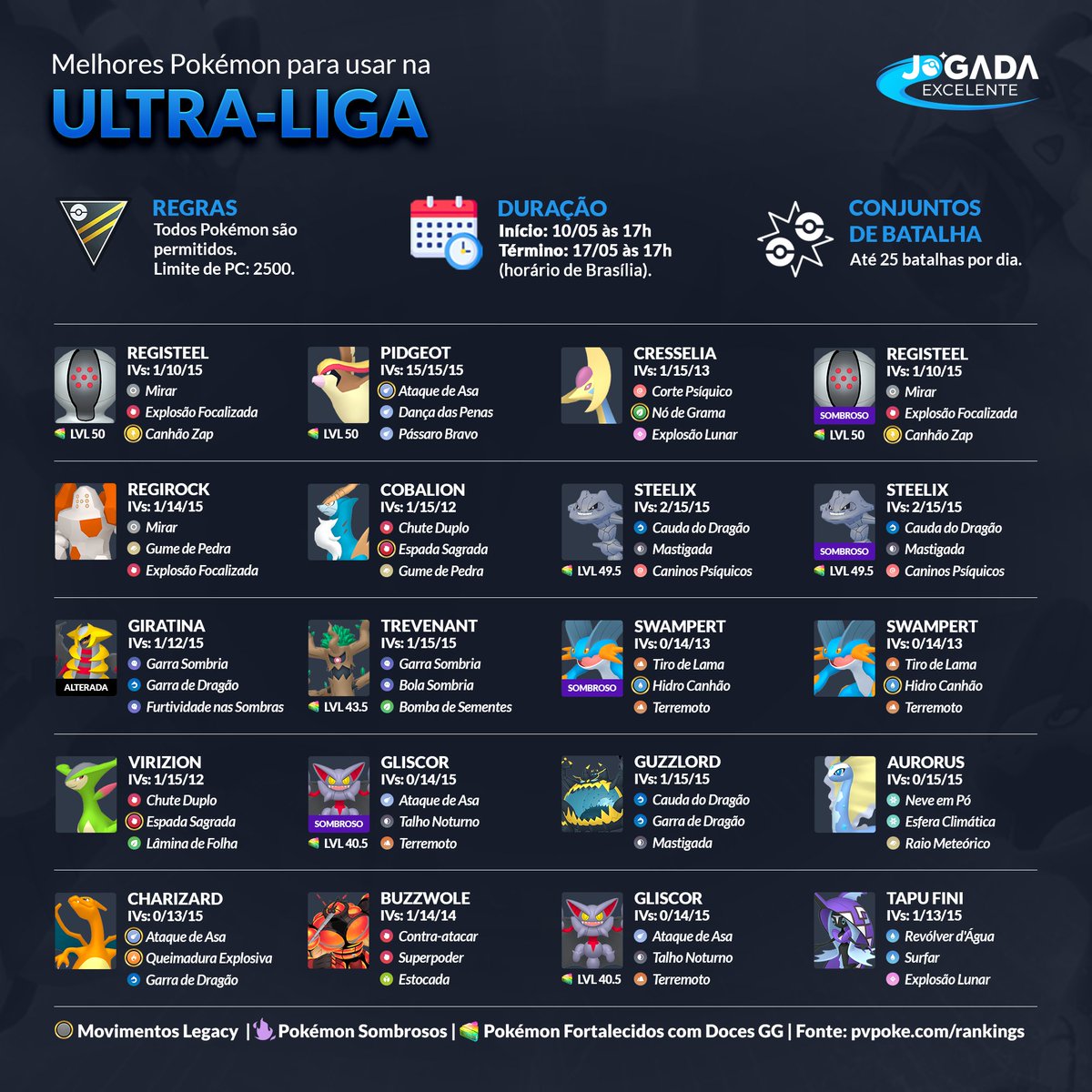 Jogada Excelente on Twitter: "Pokémon GO: Entre 10/05 às 17h e 17/05 às 17h, no horário de ...