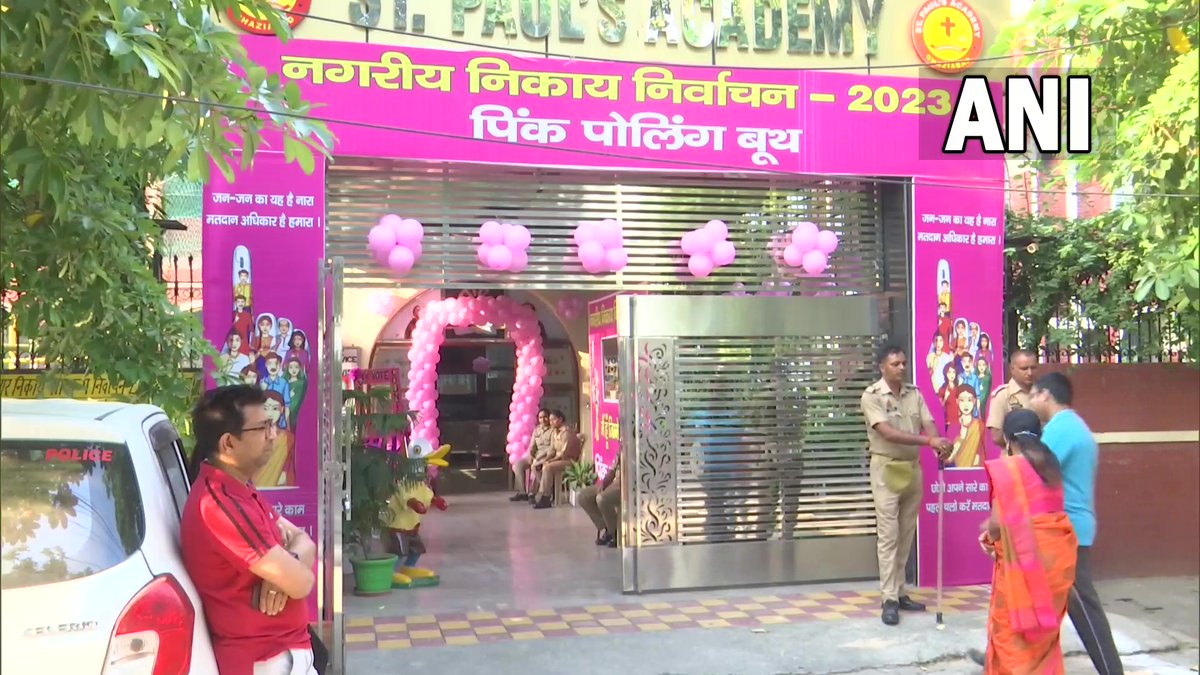 ANI UP/Uttarakhand on Twitter: "Pink booth set up at polling station in Rajnagar, Ghaziabad, for ...