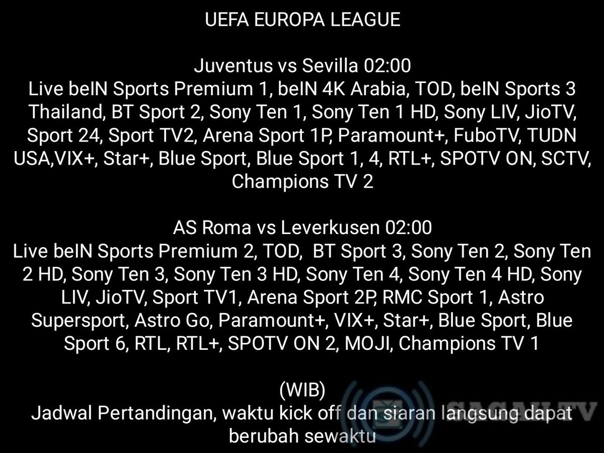 sagahtvlive on Twitter: "#Jadwal Siaran Langsung :UEFA Europa League :UEFA Europa Conference ...
