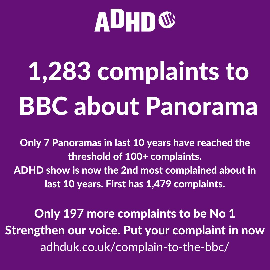 ADHD UK on Twitter: "1,283 complaints to BBC about Panorama's ADHD show ...
