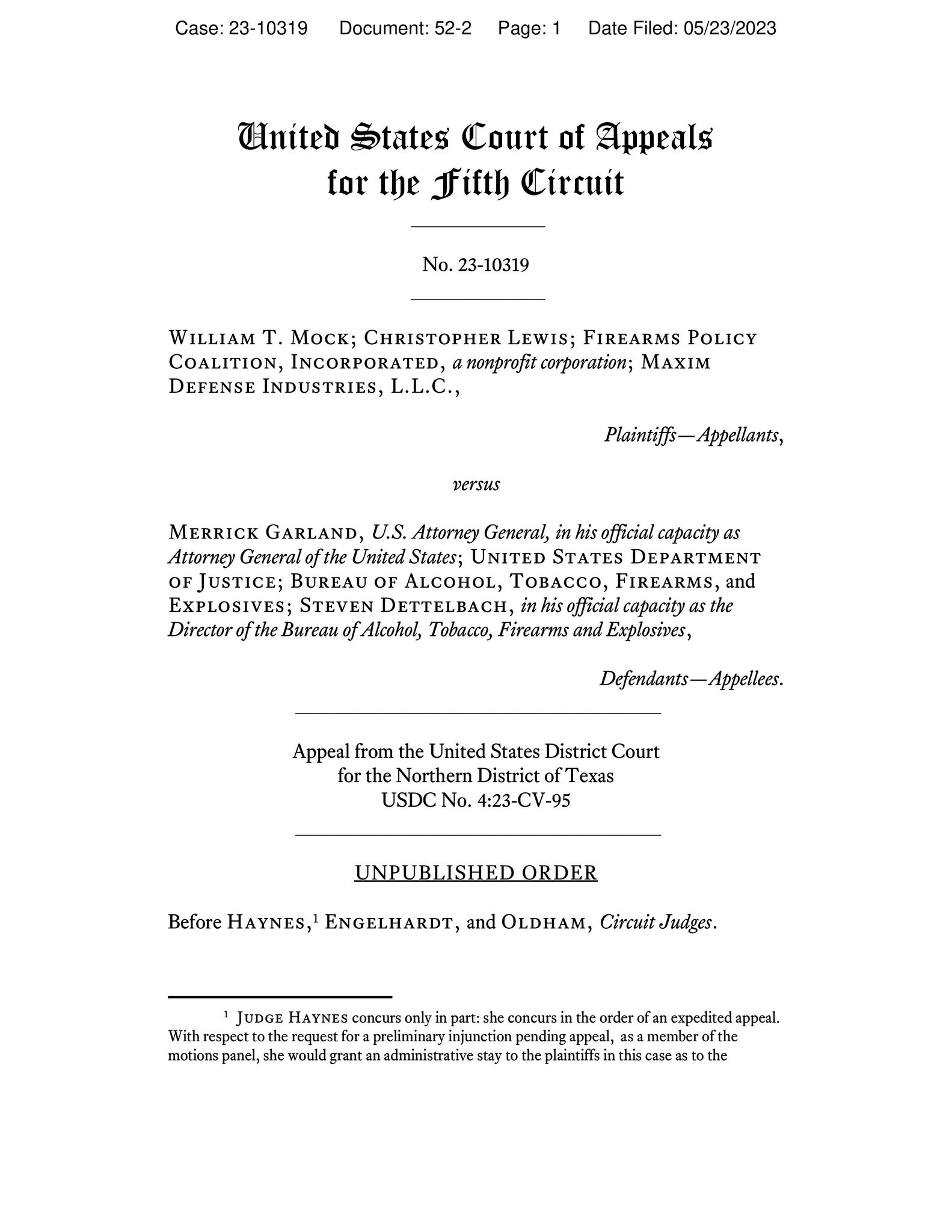 Firearms Policy Coalition on Twitter: "ALERT: The Fifth Circuit has issued an injunction pending ...