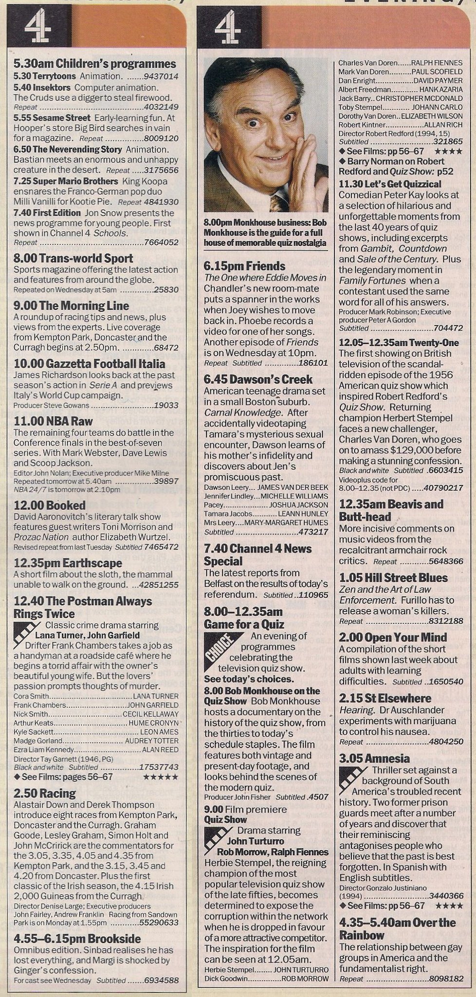 Adam Beckwith on Twitter: "And here's what was on Channel 4 and Channel 5 on this day in 1998 ...