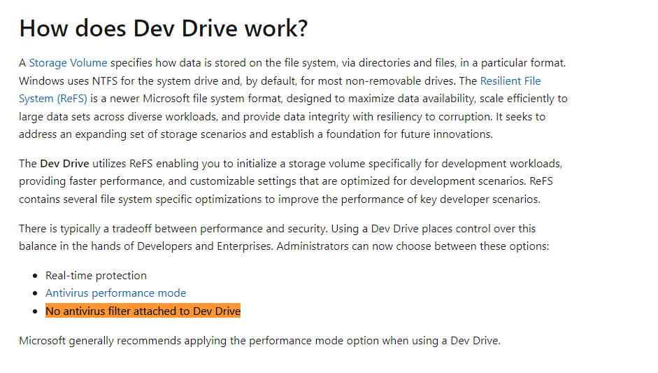 vx-underground on Twitter: "The new Microsoft Windows 'Dev Drive' feature will be a game changer ...