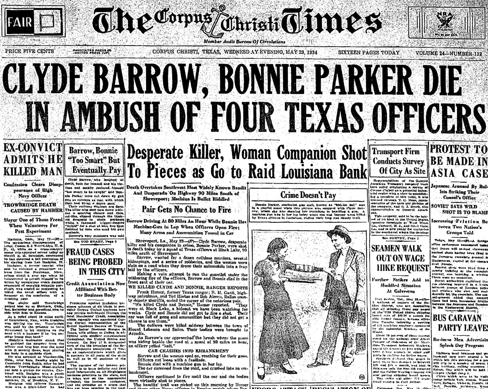 Bonnie And Clyde Death Newspaper