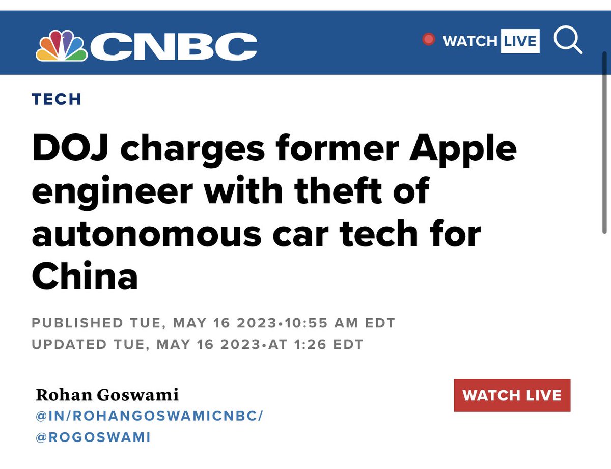 蔡子博士chris On Twitter 前苹果员工现百度员工,涉嫌窃取苹果自动驾驶知识产权被美国司法部起诉” 蔡子说美国 Show More