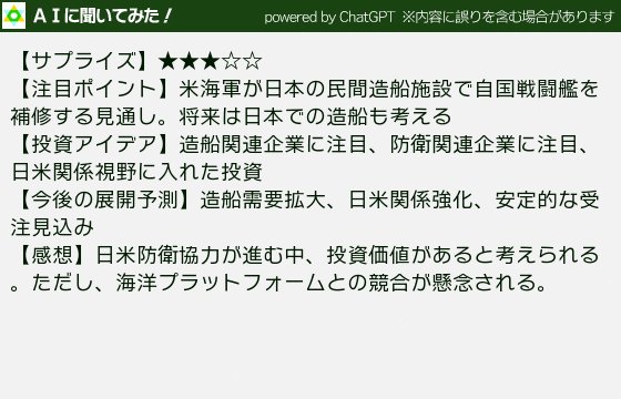 チャートなび on Twitter: "『米戦闘艦、日本の造船所で定期補修 米基地外で初 - 日本経済新聞』が投資家の間で話題に。 https://nikkei.com/article ...