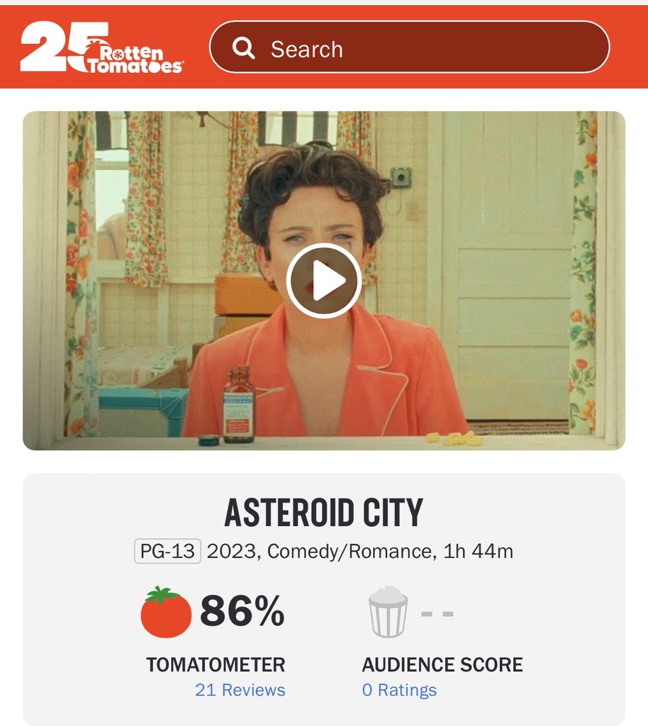One Take News on Twitter: "‘ASTEROID CITY’ opens to an 86% rating on Rotten Tomatoes."