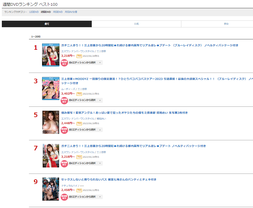 SODクリエイト_info【SODGROUP】@作品情報配信 on Twitter: "【‼️ランキング情報‼️】 ⚠️週間 DVD 9位(05/17~05/24) 【数量限定】セックスしない ...