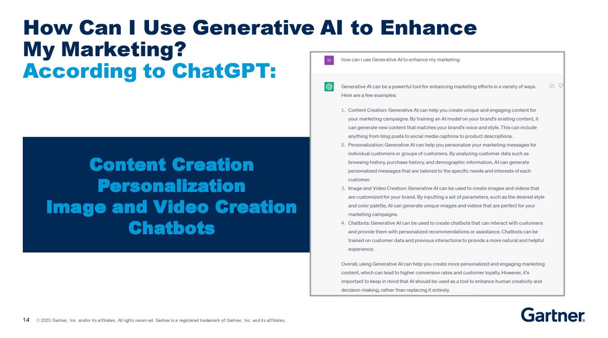 Gartner on Twitter: "We asked #ChatGPT: "How Can I Use #GenerativeAI to Enhance My Marketing ...