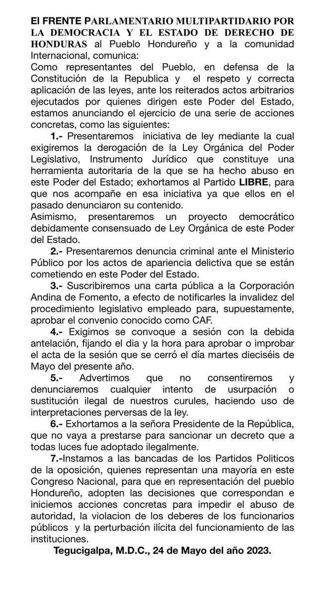 ConfidencialHonduras on Twitter: "#𝐋𝐎𝐔́𝐋𝐓𝐈𝐌𝐎 || Frente Parlamentario Multipartidario por la ...