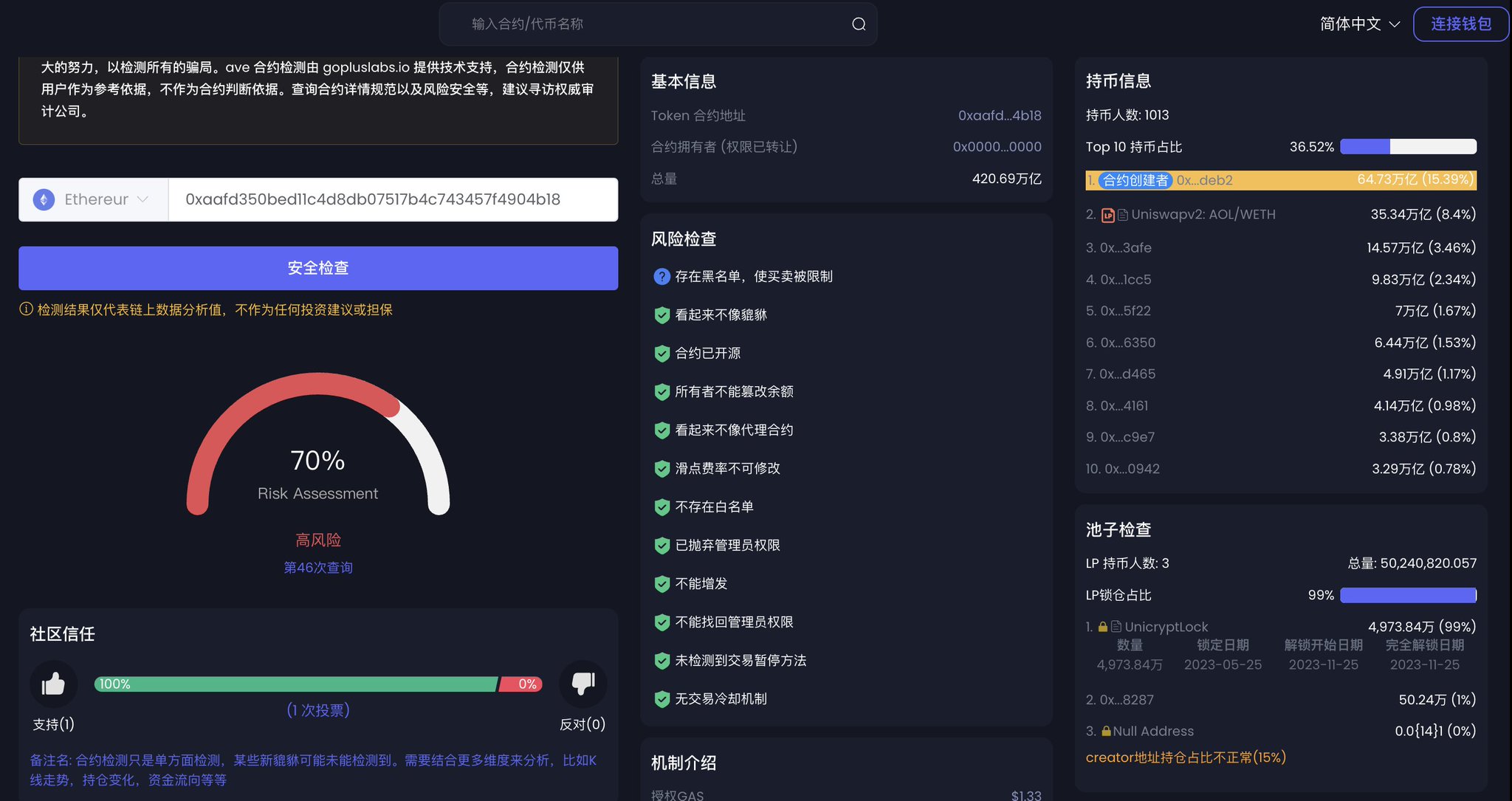 金狗王 ⭕️ on Twitter: "冲个以太金狗 $AOL @AOLcoin 1、预售50e，15e加的池子，现池子30万，市值200万 2、刚开盘，合约干净，LP已锁、权限已丢，唯一有点 ...