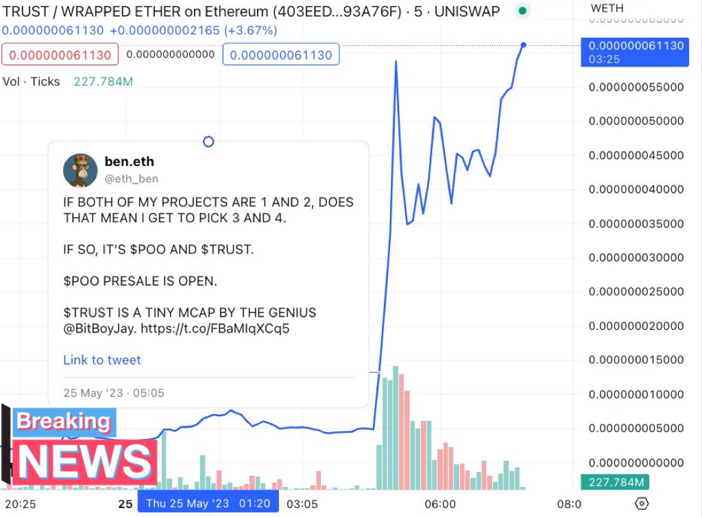DEGEN NEWS 🗞️ on Twitter: "NEW: @eth_ben TWEETED ABOUT SELF-DESCRIBED $ETH PONZI $TRUST ...