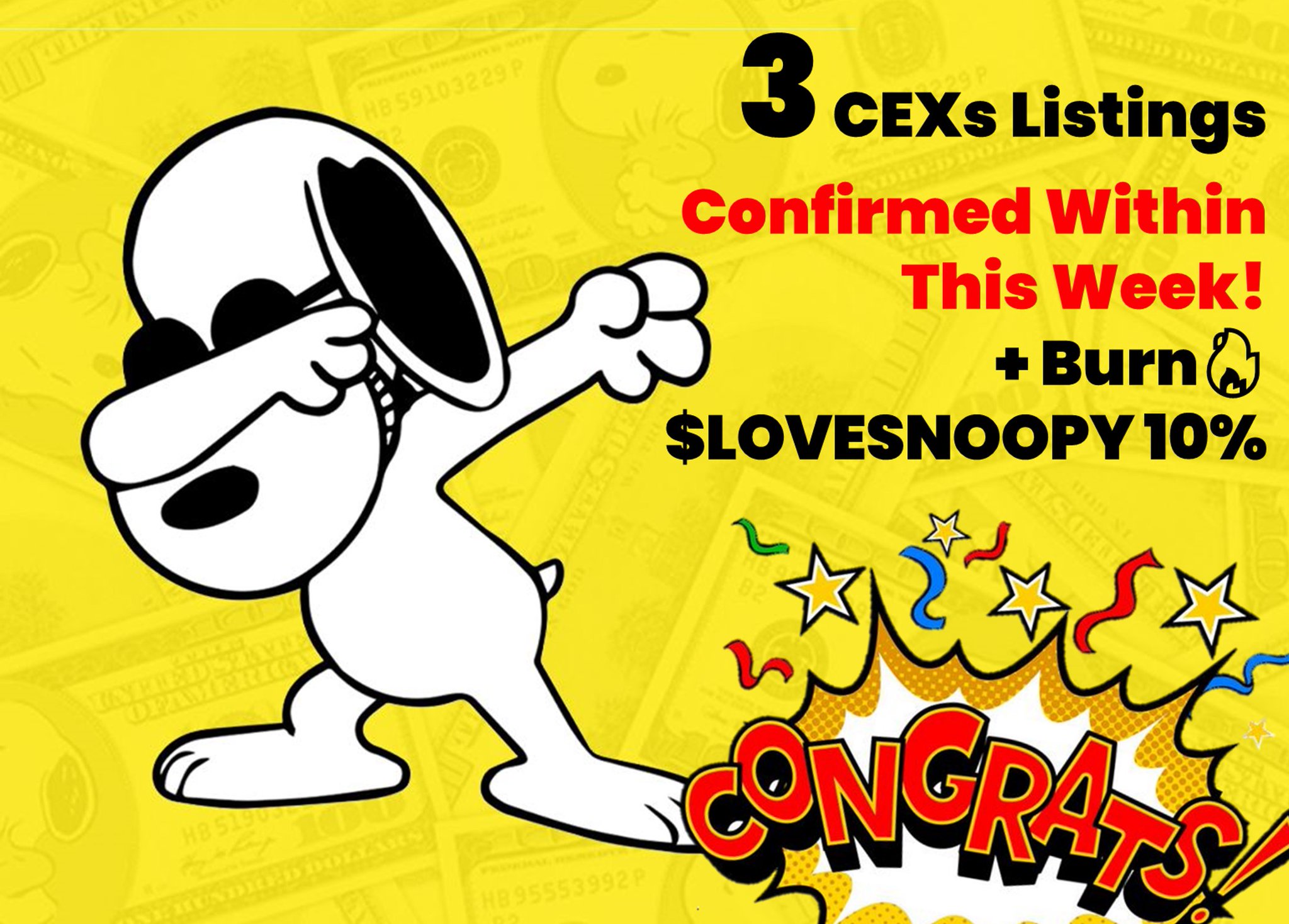 I LOVE SNOOPY on Twitter: "#LOVESNOOPY CONGRATS!!🎉🎉 3 CEXs Listings Confirmed Within This Week ...