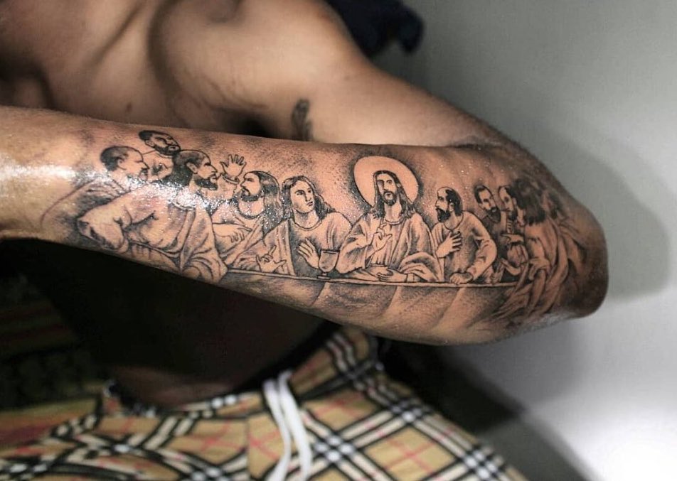 Black Jesus Last Supper Tattoo