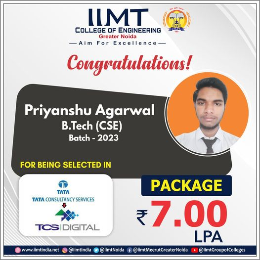 IIMT COLLEGE G.NOIDA on Twitter: "#Congratulations to our student Priyanshu Agarwal B Tech-CSE ...