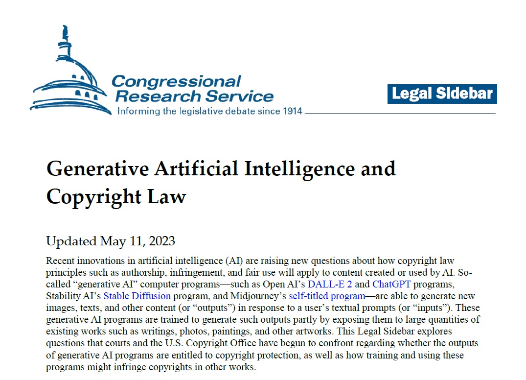 OGAWA, Tadashi on Twitter: "=> "Generative Artificial Intelligence and Copyright Law", CRS ...