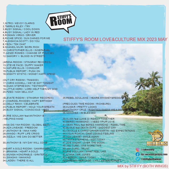 STIFFY BOTH WINGS on Twitter: "久々に新しいミックスをUPしました！！ STIFFY’S ROOM LOVE&CULTURE MIX 2023 MAY ここ数ヶ月 ...