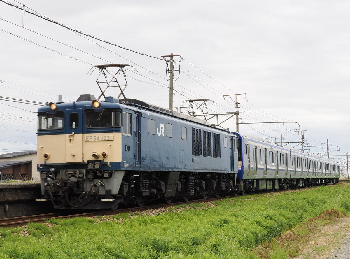 クロテツ007 on Twitter: "5月15日(月)、上り配給列車 。EF64-1031牽引、E235系 横ｸﾗ J-23編成。J-TREC新津を5月10日(水)に出場。越後石山から大船 ...