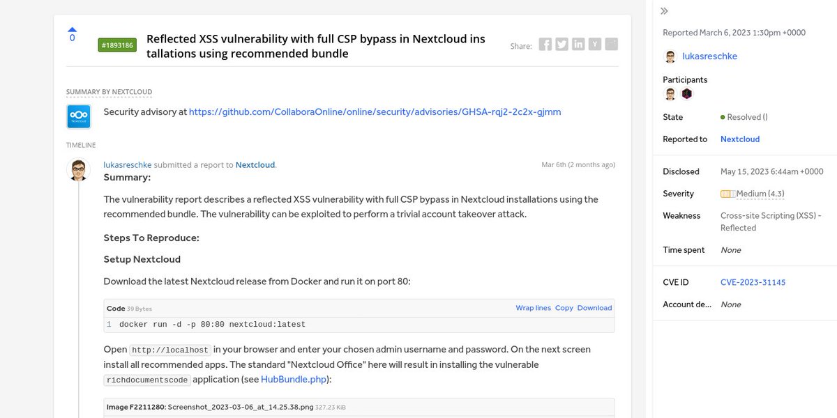 H1 Disclosed - Public Disclosures on Twitter: "⚡ Reflected XSS vulnerability with full CSP ...