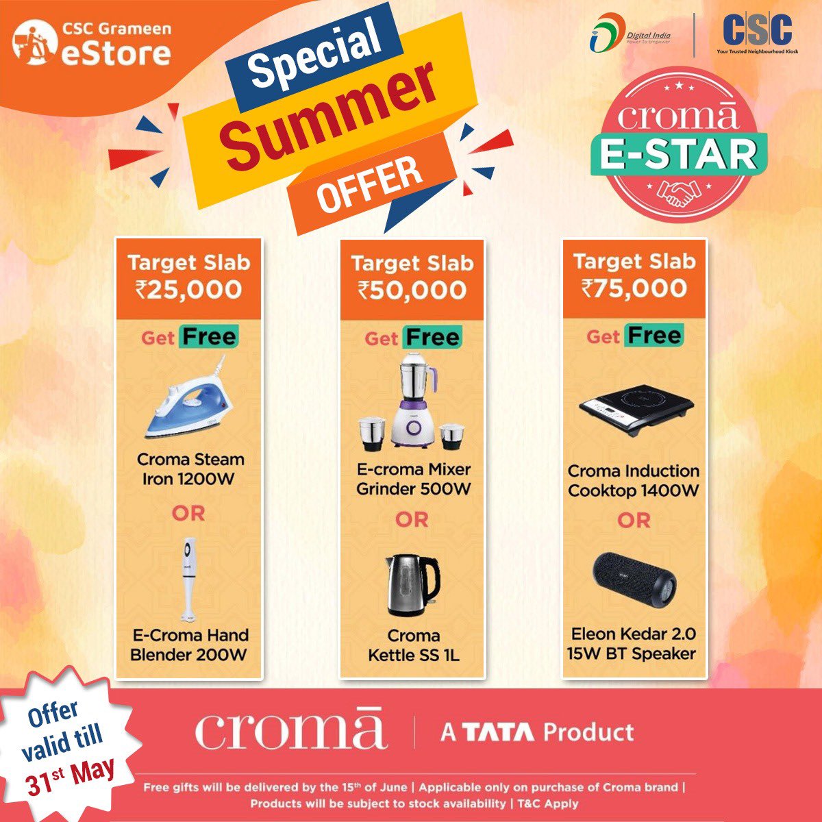 CSCeGov on Twitter: "CSC Grameen eStore ‘CROMA Special Summer Offer for VLEs’ Get FREE Gifts on ...