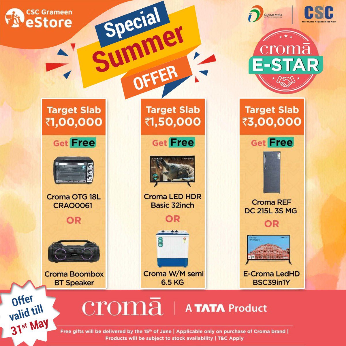 CSCeGov on Twitter: "CSC Grameen eStore ‘CROMA Special Summer Offer for VLEs’ Get FREE Gifts on ...