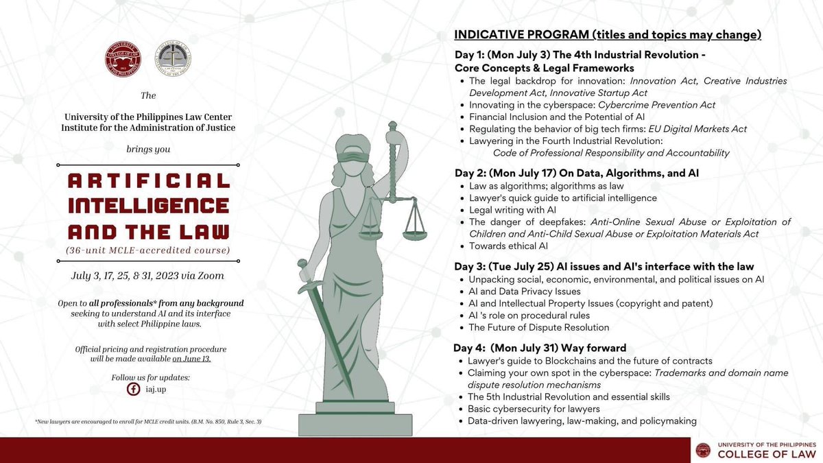 Dominic Ligot on Twitter: "TIL UP Law Center is offering short courses on AI and Law. #ai First ...