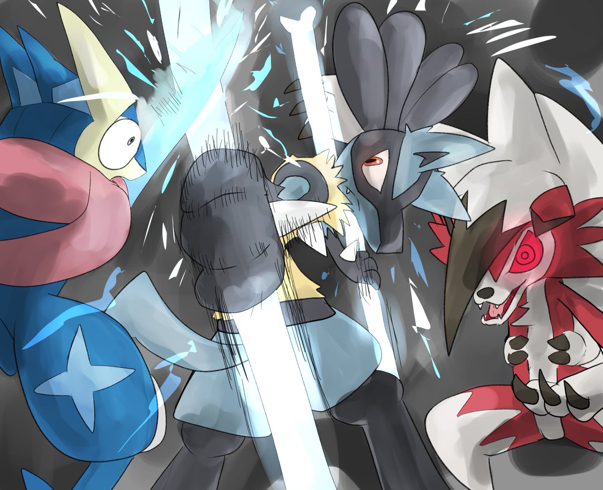 lucario pokemon (creature) furry red eyes tongue standing open mouth ...