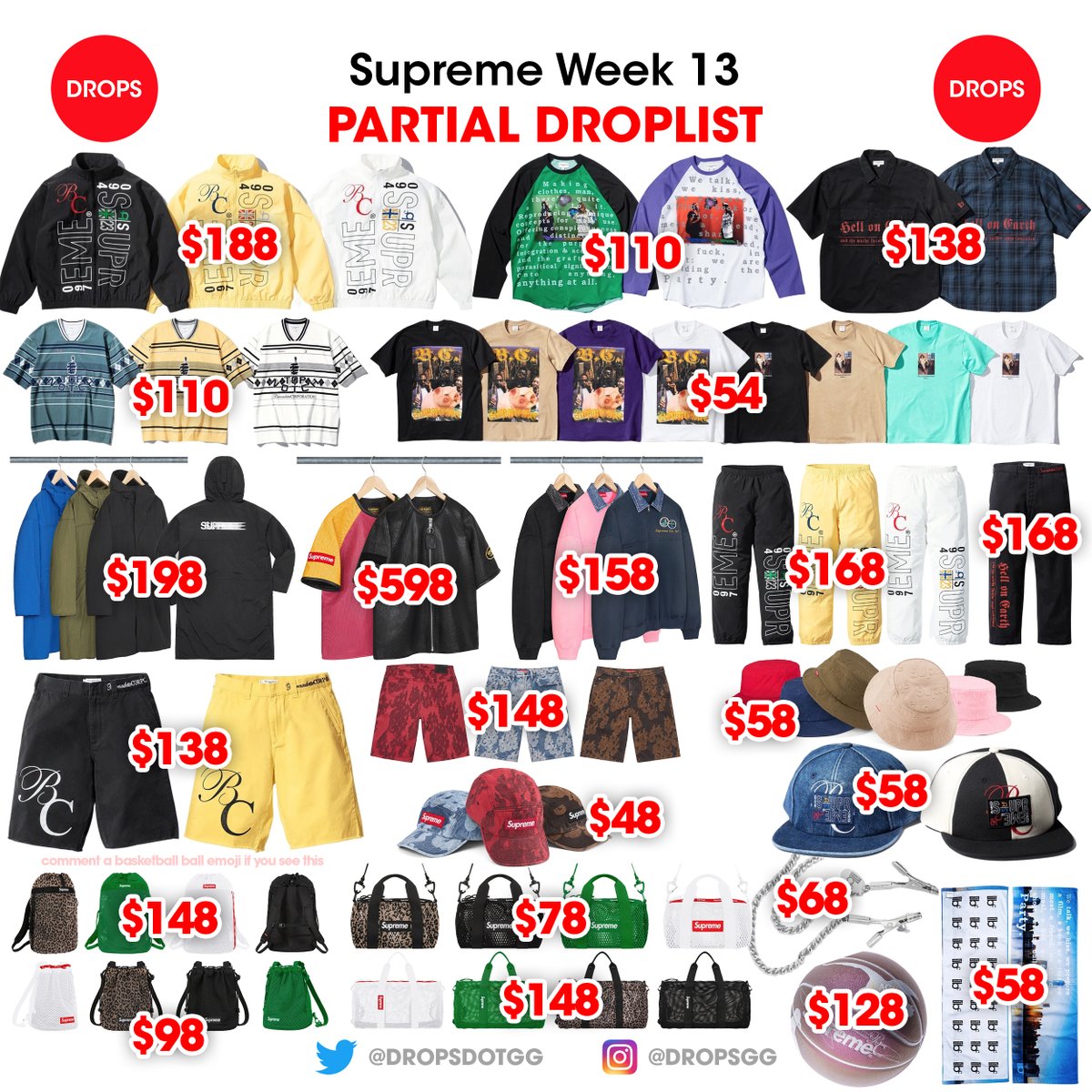 Supreme Drops On Twitter Supreme Week 13 Partial Droplist And Retails