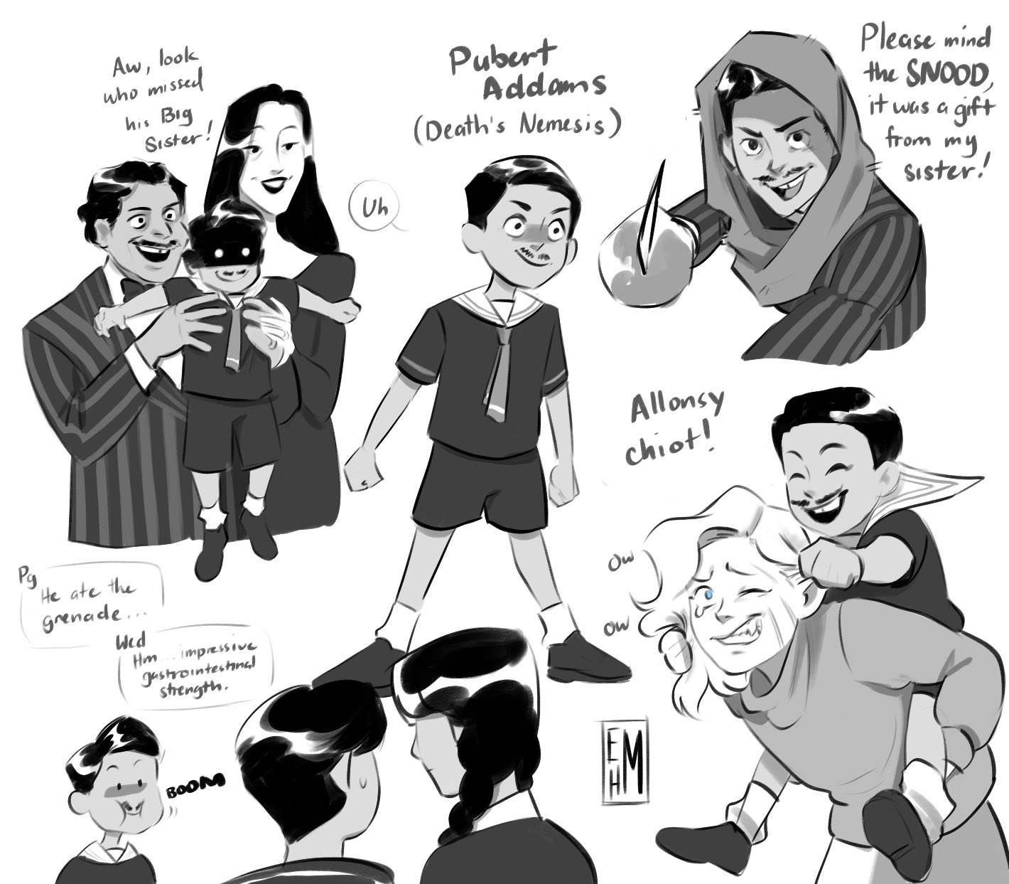 Pubert Addams Black And White