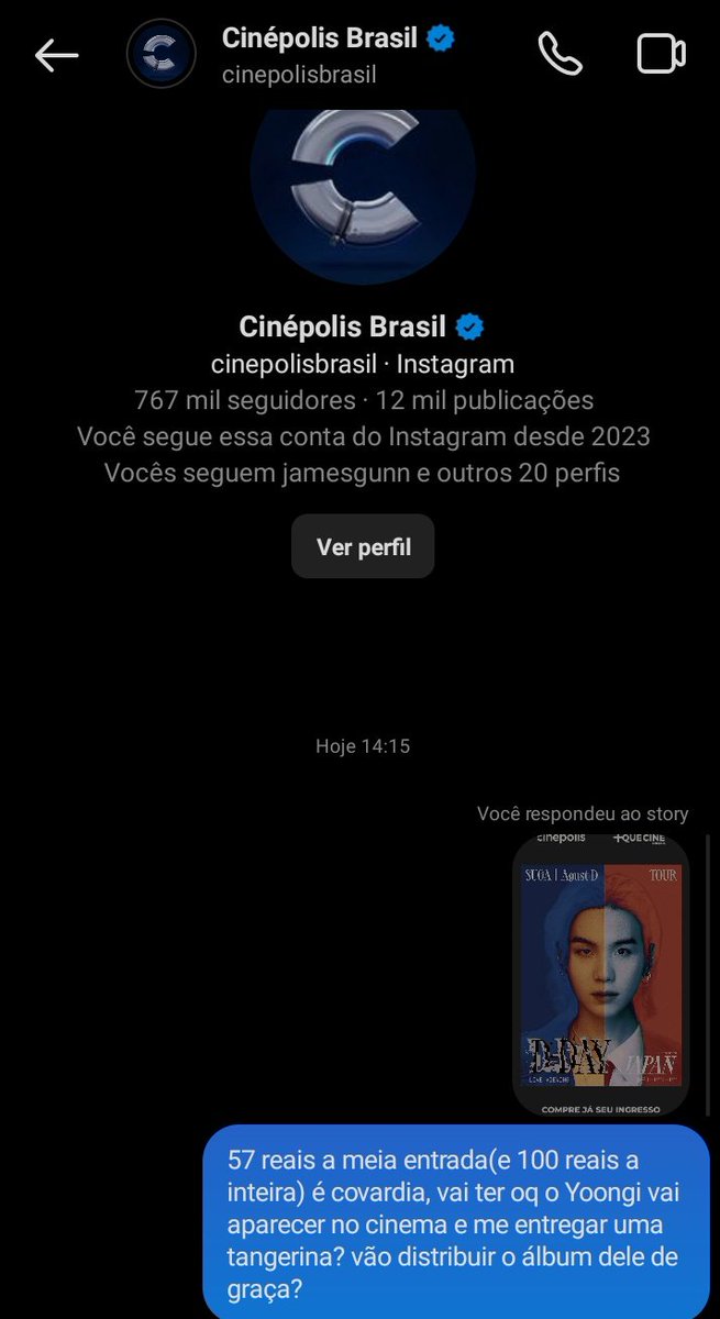 Marimo_baka⁷ on Twitter: "57 CONTO A MEIA ENTRADA DO CINEMA PRA VER O SHOW DO SUGA ...