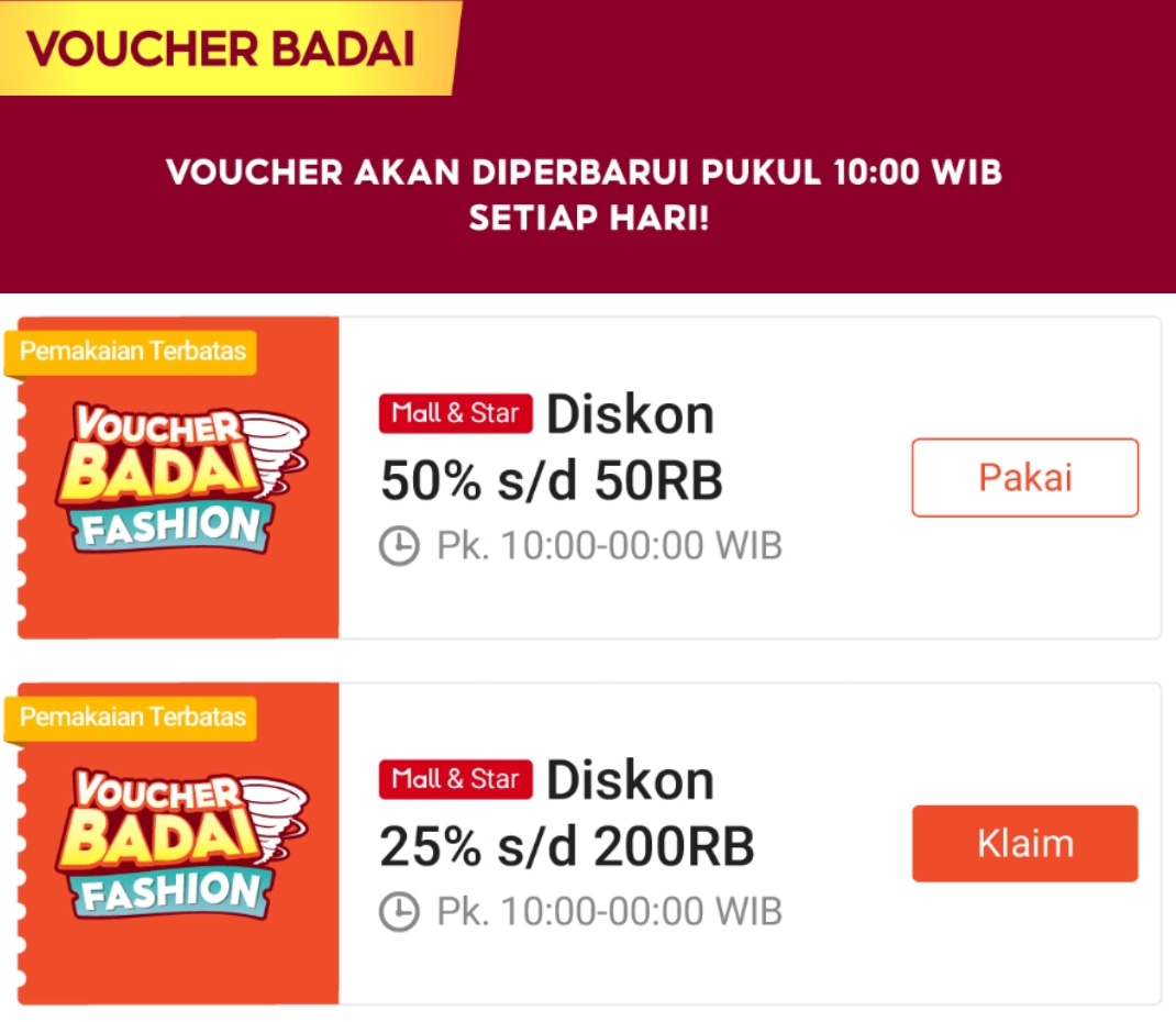 Racun Belanja | Info Diskon, Promo, Cashback on Twitter: "Shopee Voucher Badai Fashion ⏰ Mulai ...