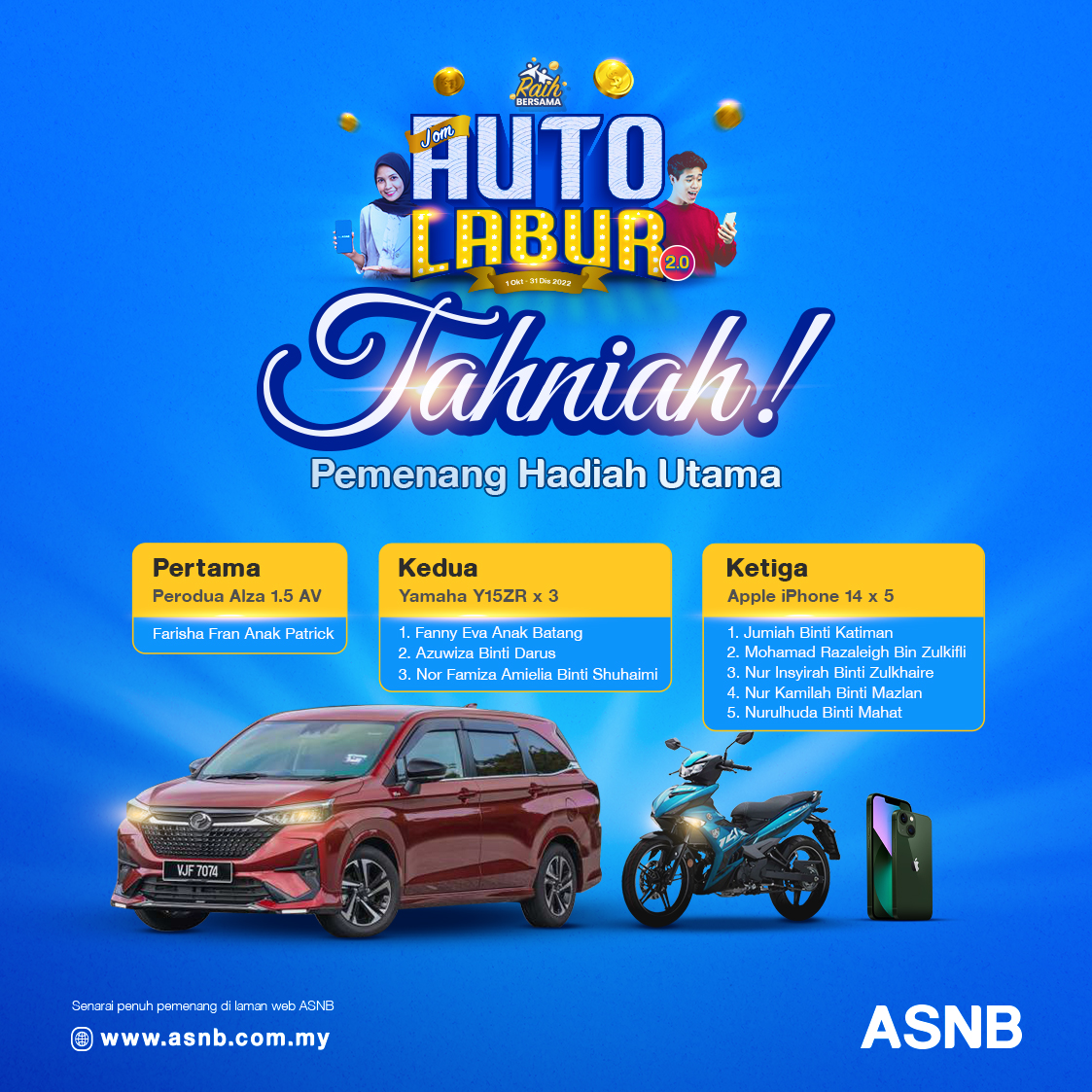 ASNB on Twitter: "TAHNIAH kepada pemenang Hadiah Utama kempen Jom Auto Labur 2.0. Daftar ...