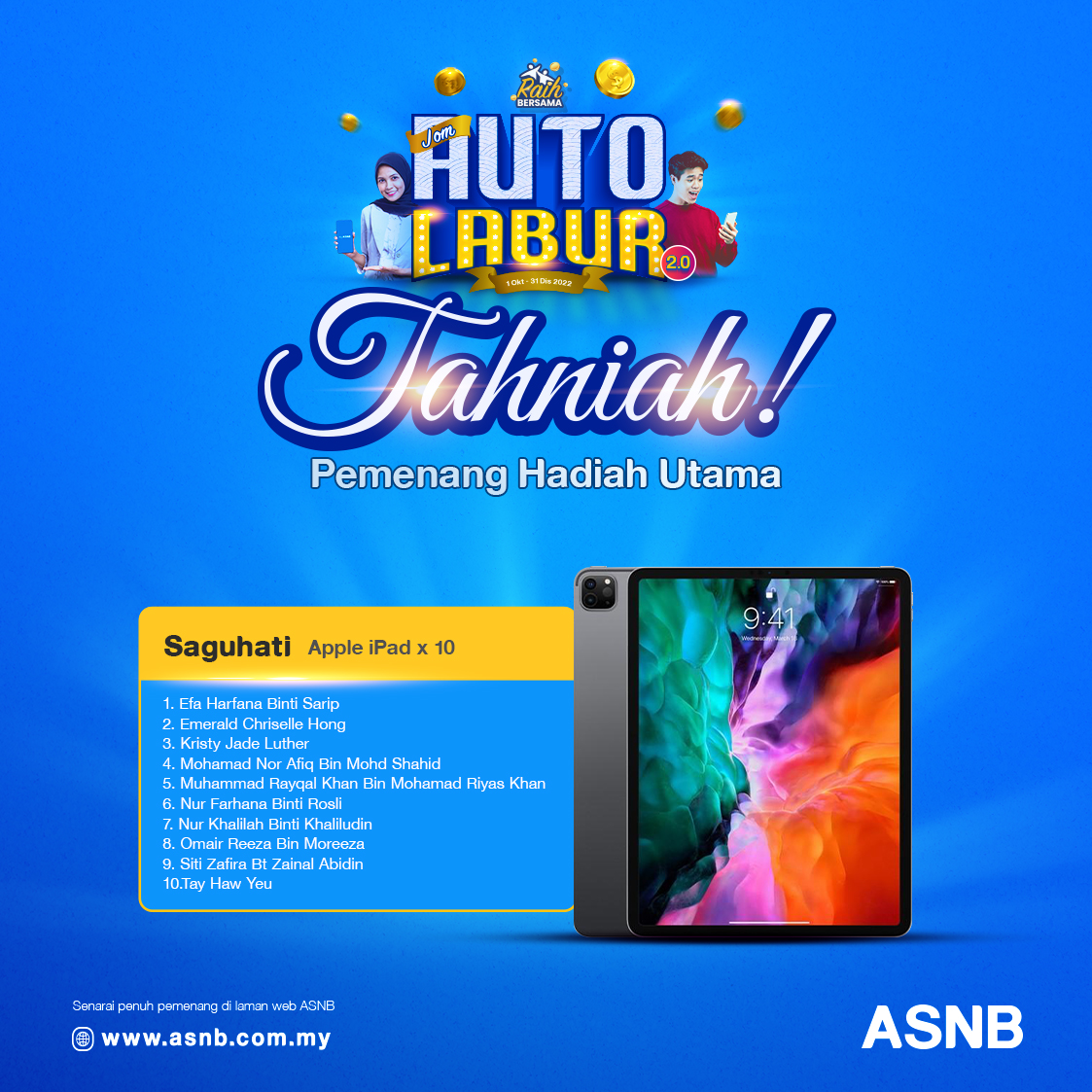 ASNB on Twitter: "TAHNIAH kepada pemenang Hadiah Utama kempen Jom Auto Labur 2.0. Daftar ...