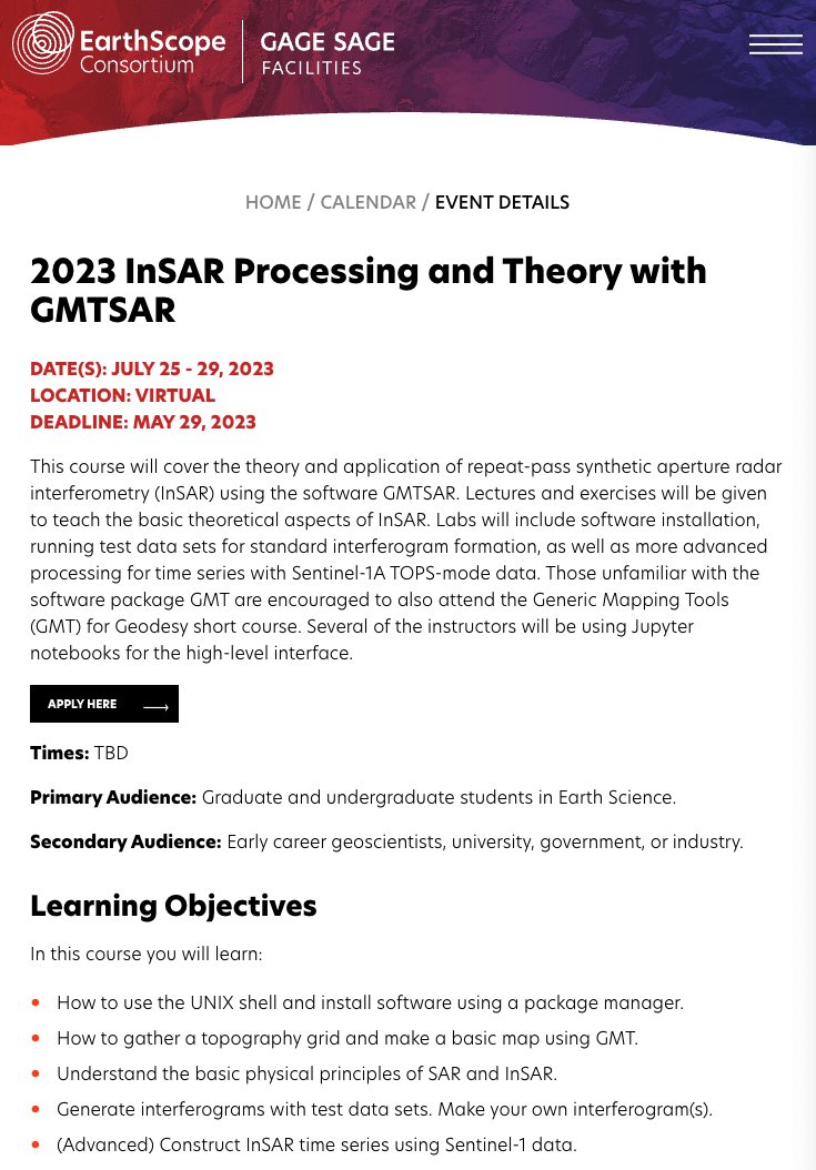 Xiaohua Xu on Twitter: "📢 The new EarthScope Short Course with GMTSAR is now open for ...