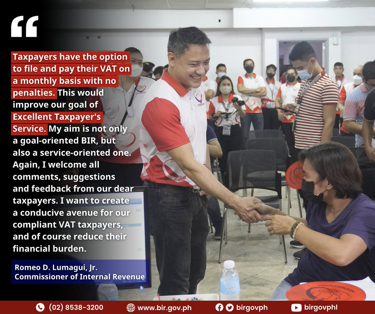 birgovph on Twitter: "Chief Lumagui: BIR to Allow Monthly Filing & Payment of VAT Click here to ...