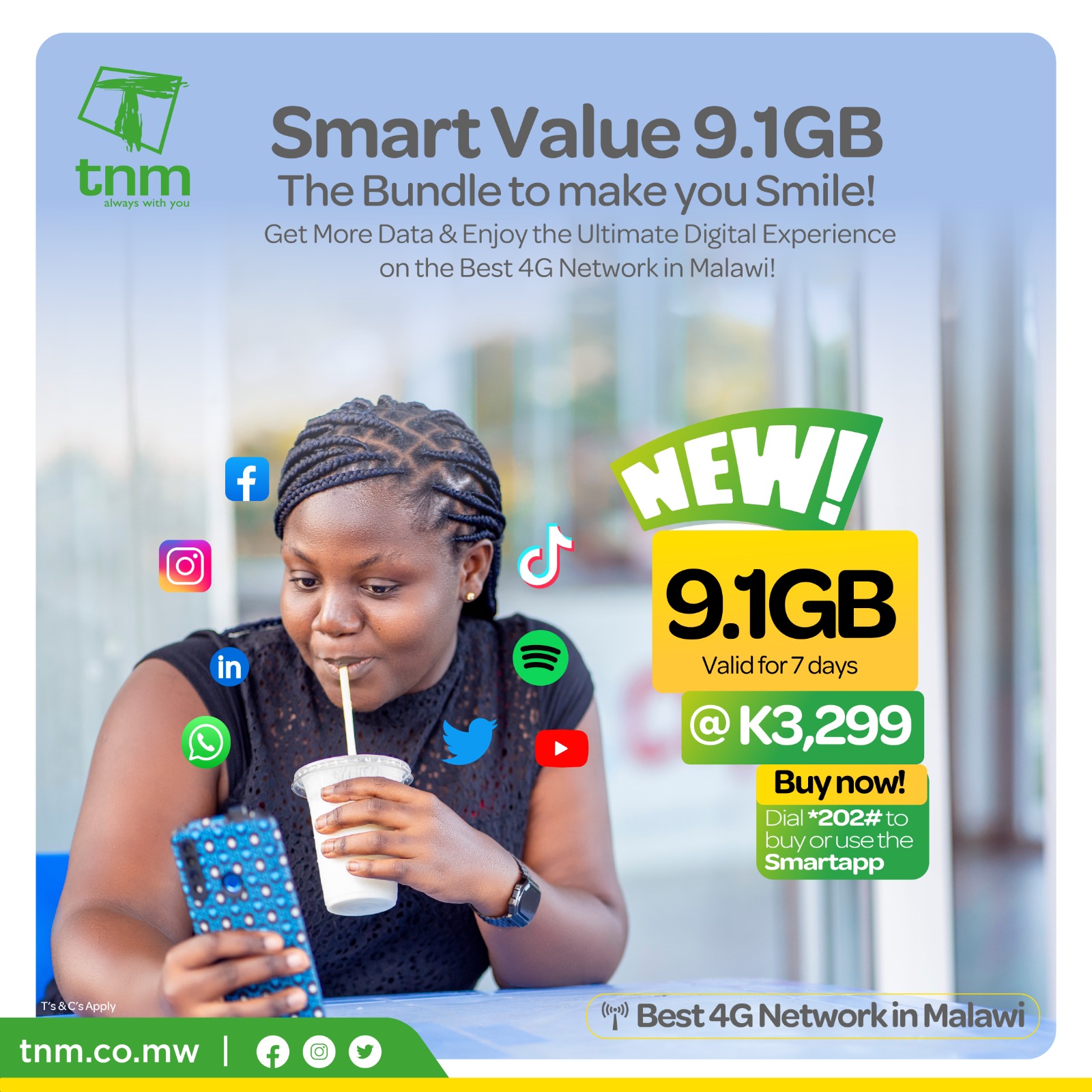 Telekom Networks Malawi (Plc) on Twitter: "NEW! Smart Value bundle 9.1GB @ MK3,299 giving you ...
