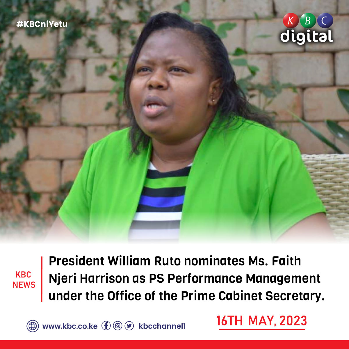 KBC Channel1 News on Twitter: "Faith Njeri Harrison nominated PS Performance Management. #KBCniYetu"