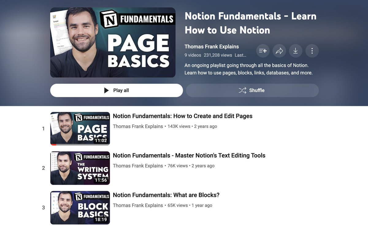 Easlo On Twitter 3 Notion Fundamentals Tomfrankly 🔗 Playlistlist
