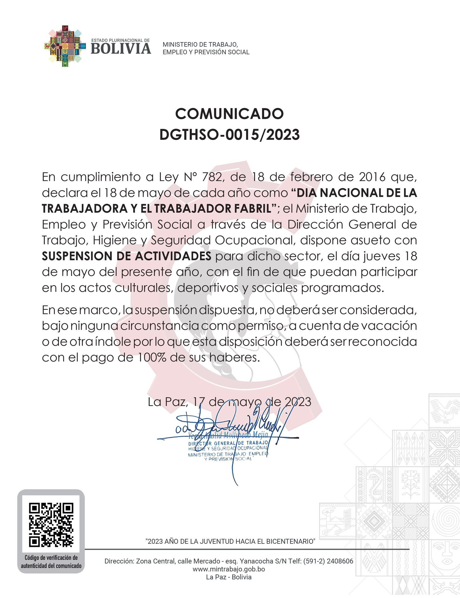 Ministerio de Trabajo, Empleo y Previsión Social on Twitter: "#COMUNICADO | @MinTrabajoBol ...