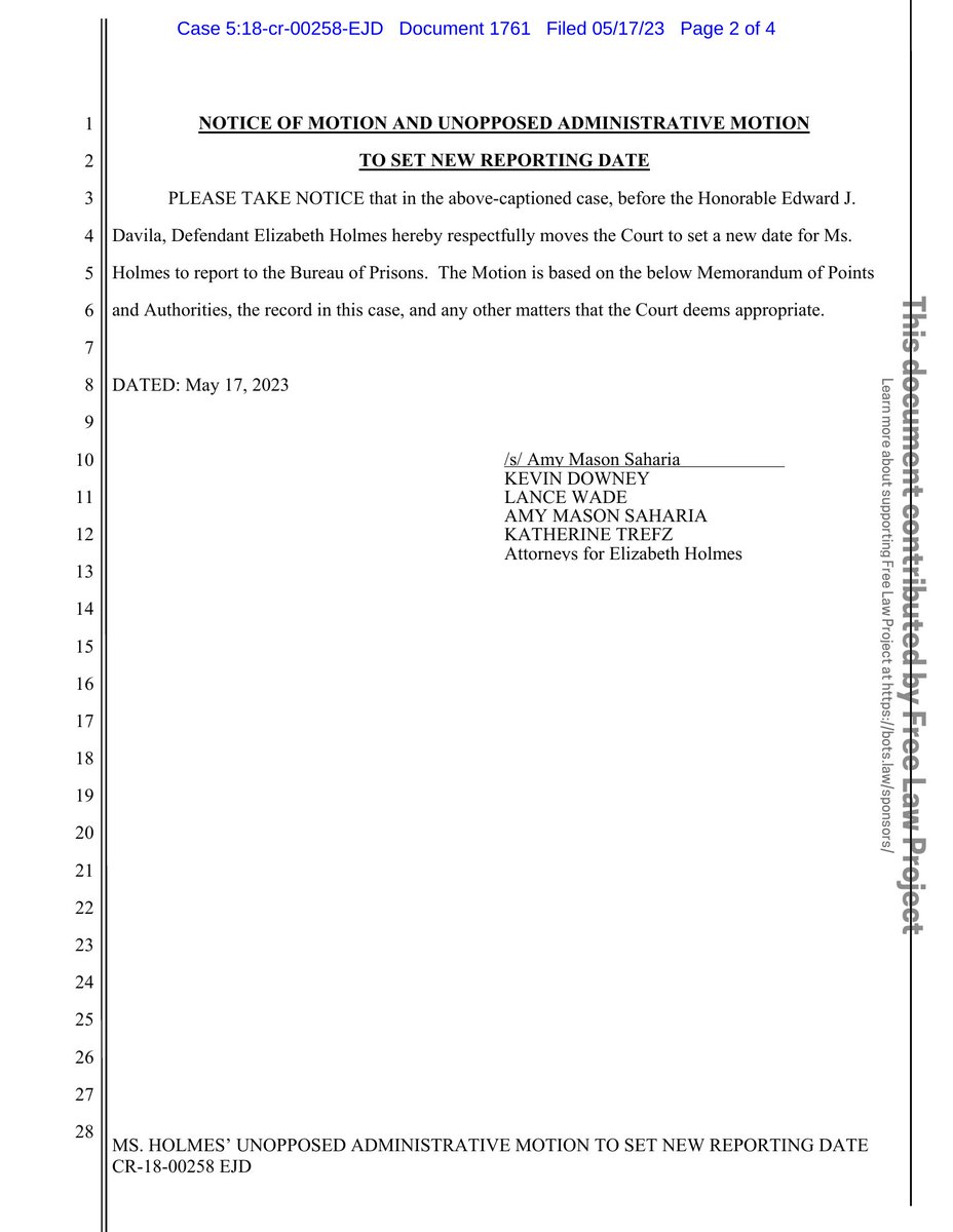 Big Cases Bot on Twitter: "New filing: "U.S. v. Elizabeth Holmes (district)" Doc #1761 ...