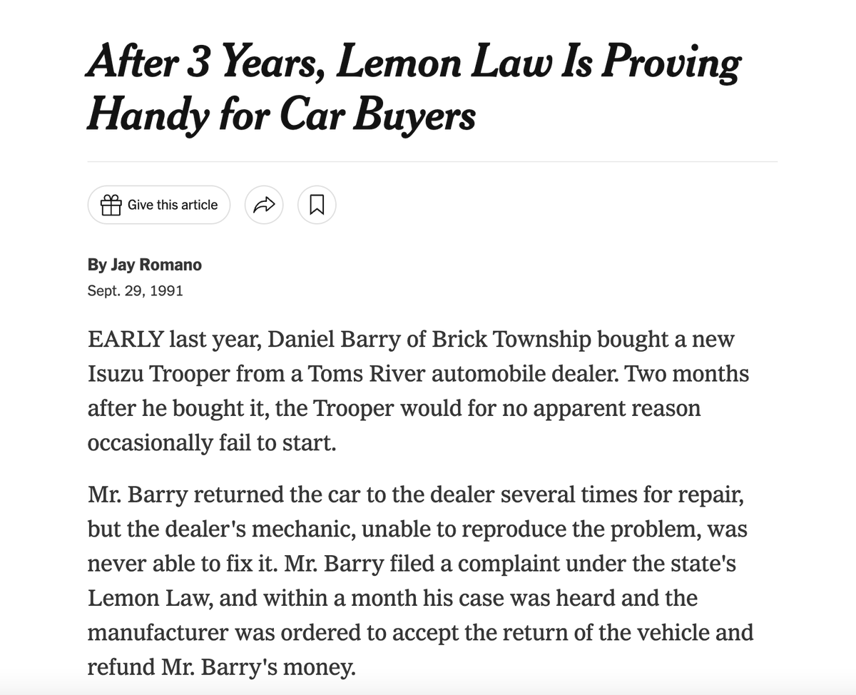 Lindyman On Twitter 1991 Congress Passed A Lemon Law A Few Years