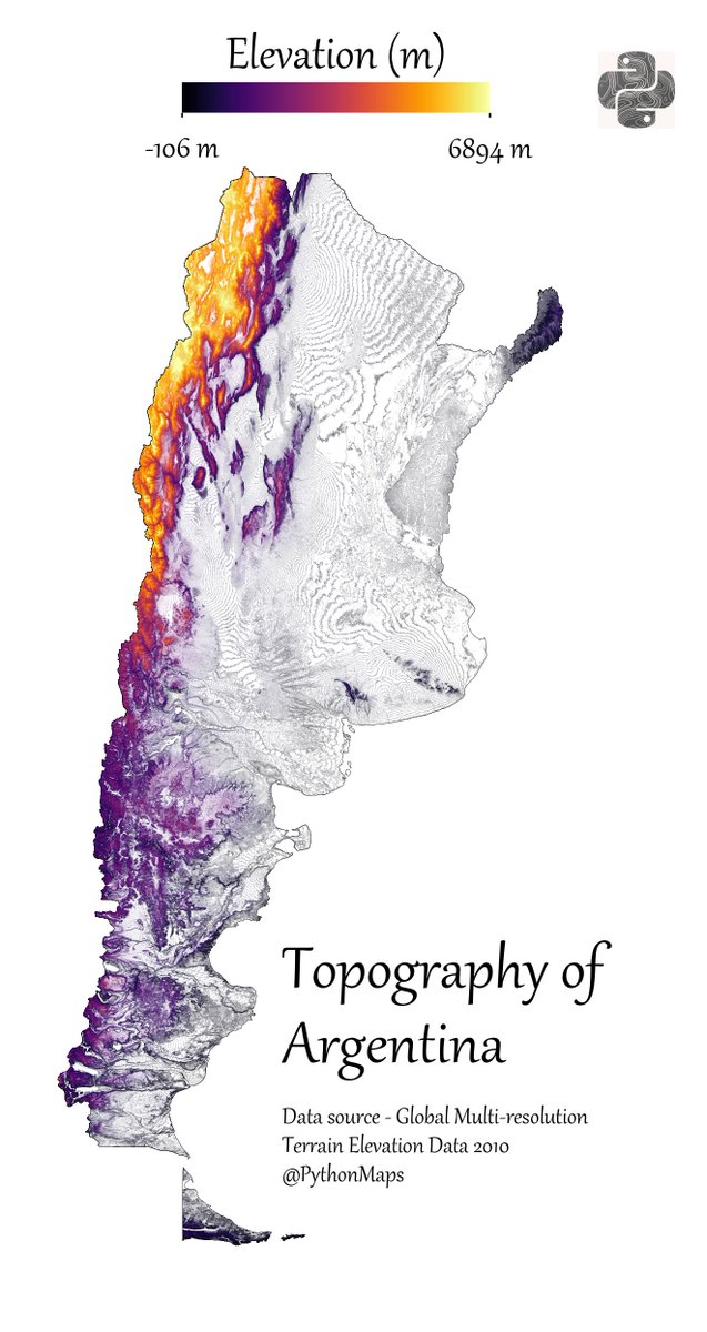 Python Maps On Twitter Contour Line Map Of Argentina I Used 10m Contours And Created The