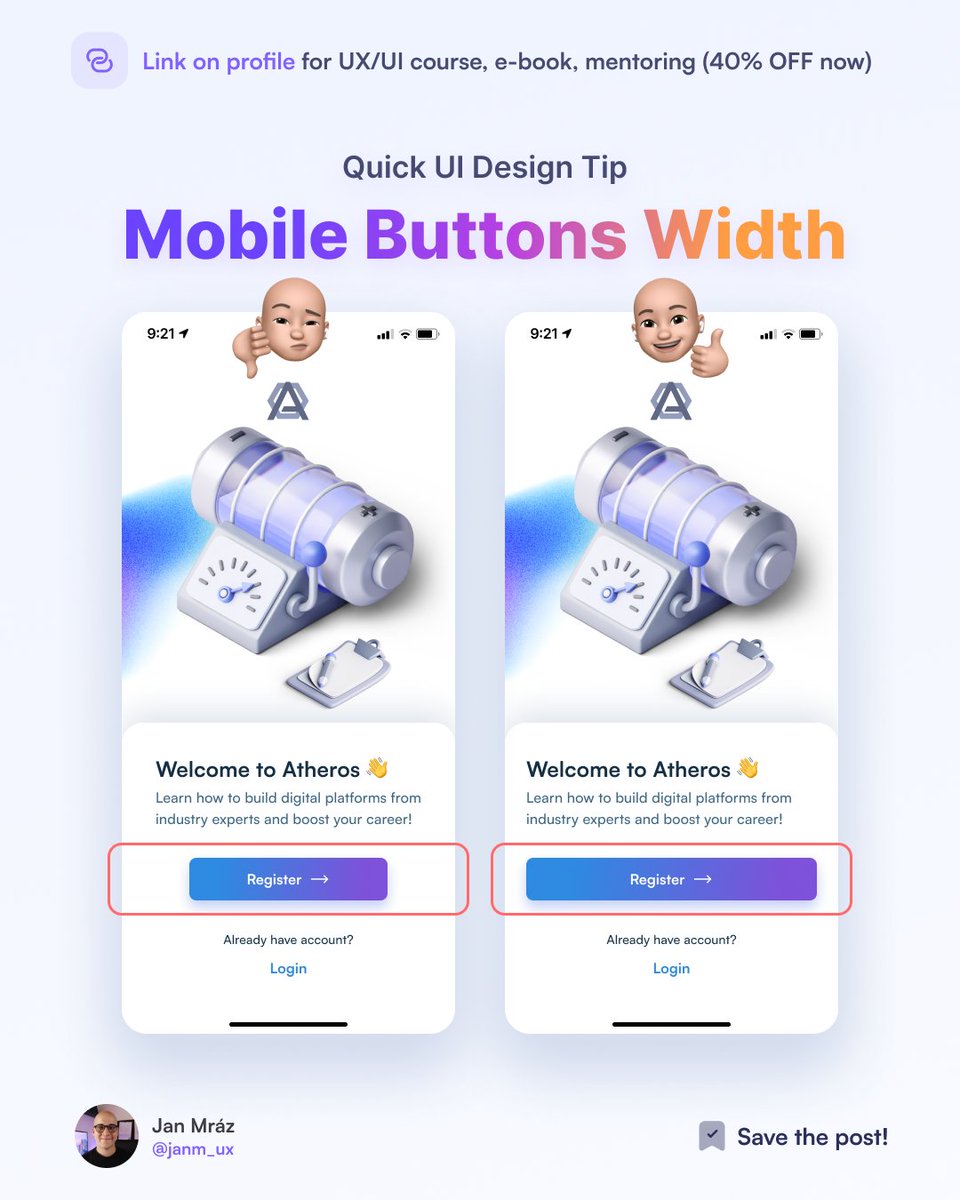 Jan Mraz on Twitter: "Always use full width for primary buttons within your mobile app UX/UI ...