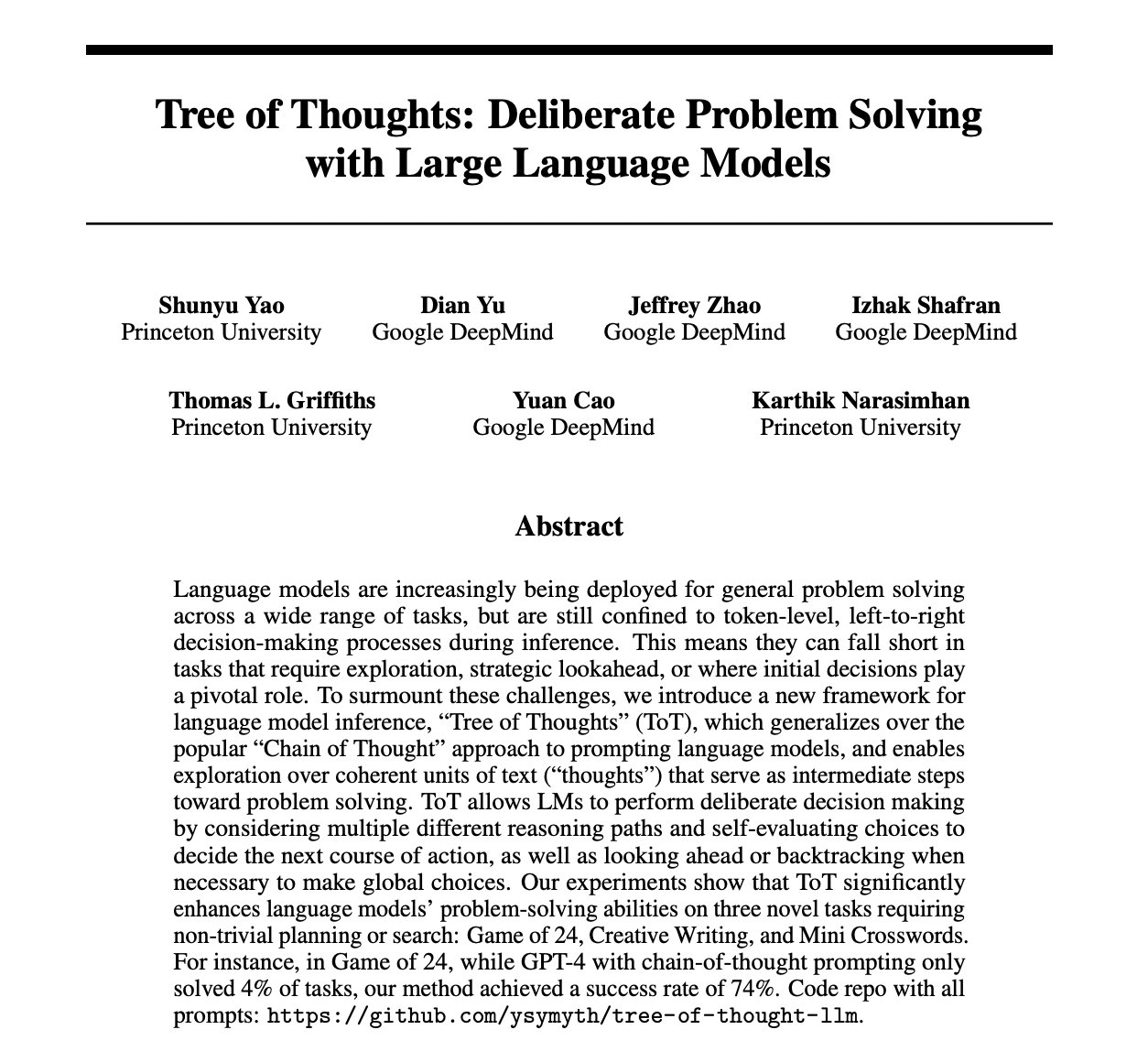 AK on Twitter: "Tree of Thoughts: Deliberate Problem Solving with Large Language Models ...